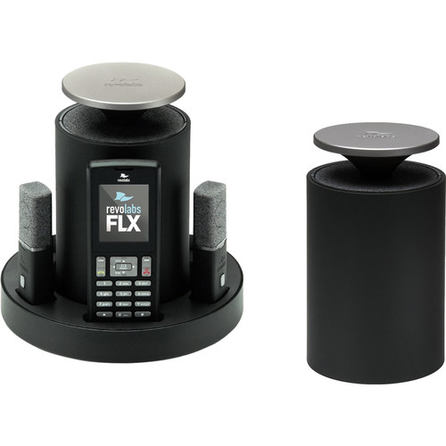 REVOLABS FLX2-200 DUAL POTS WIRELESS CONFERENCE SYSTEM WITH 2 OMNIDIRECTIONAL MICS, 2 SPEAKERS, AND 2 CHARGING TRAYS