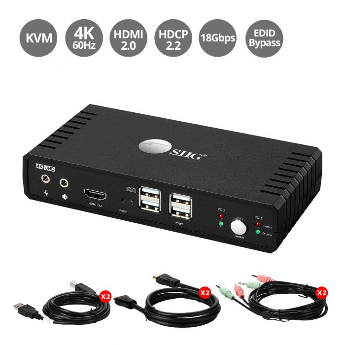 Siig 2-Port HDMI 2.0 Video Console KVM Switch with USB 2.0