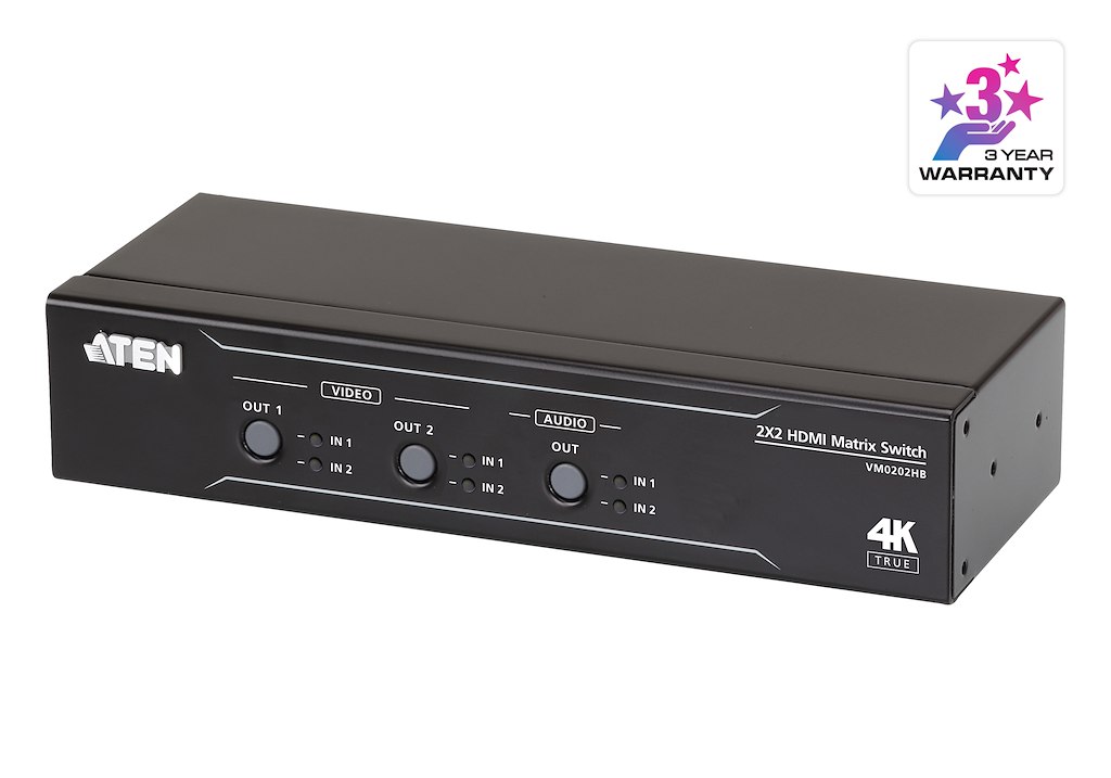 Aten 2 x 2 True 4K HDMI Matrix Switch with Audio De-Embedder