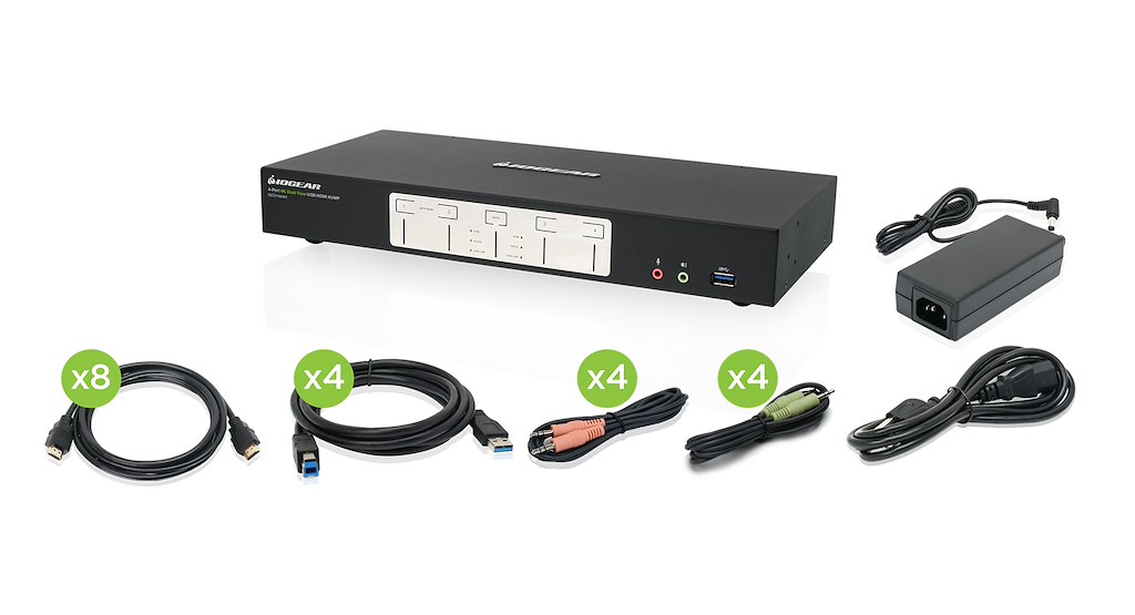 IOGEAR 4-PORT 4K DUAL VIEW KVMP SWITCH WITH HDMI CONNECTION, USB 3.0 HUB, AND AUDIO (TAA)