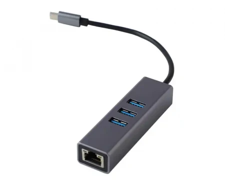 Adapter-konverter USB Tip C-3xUSB 3.0 + RJ45 Linkom