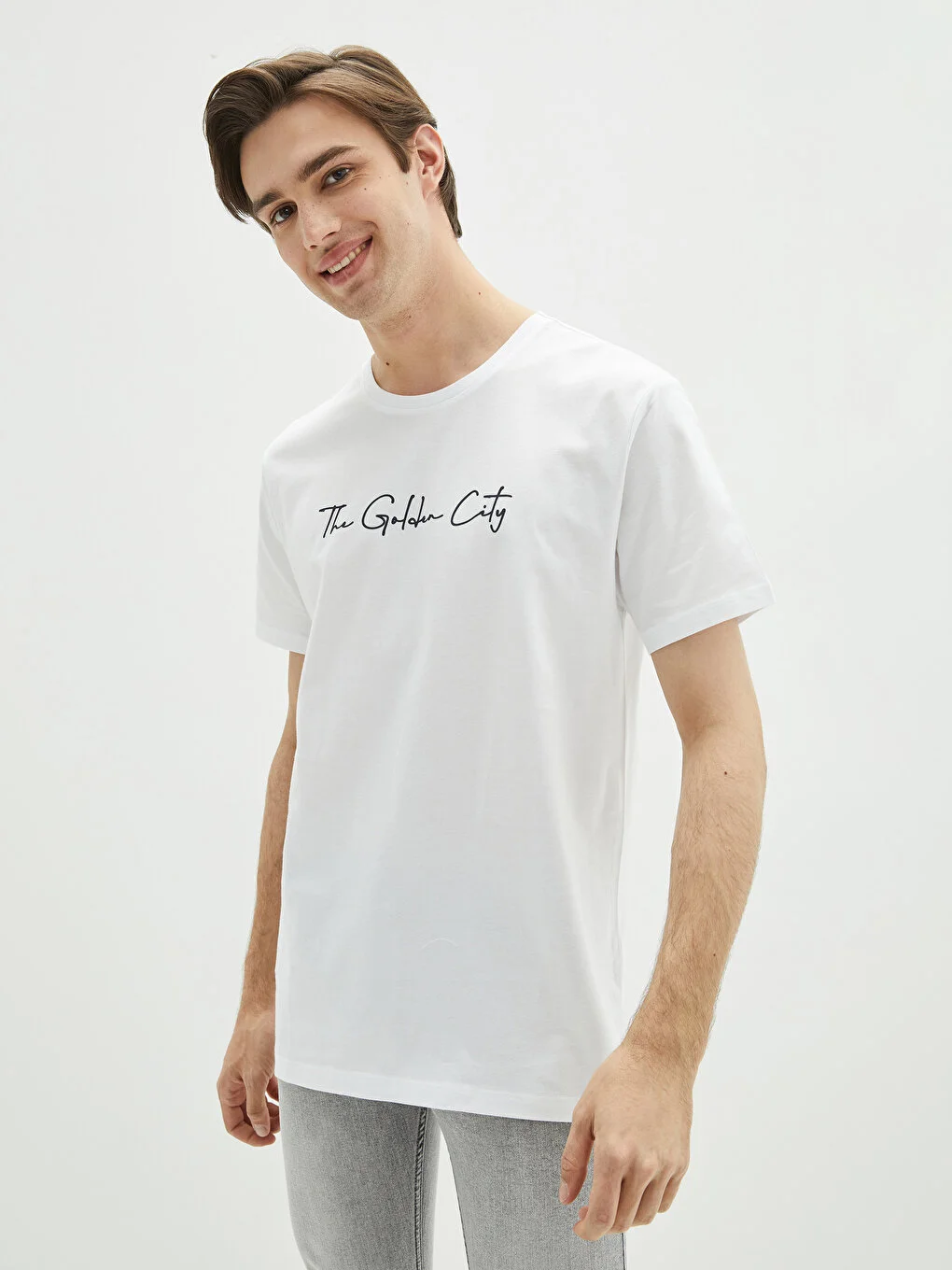 LCW Casual Muška majica od češljanog pamuka okruglog izreza sa štampanim motivom kratkih rukava