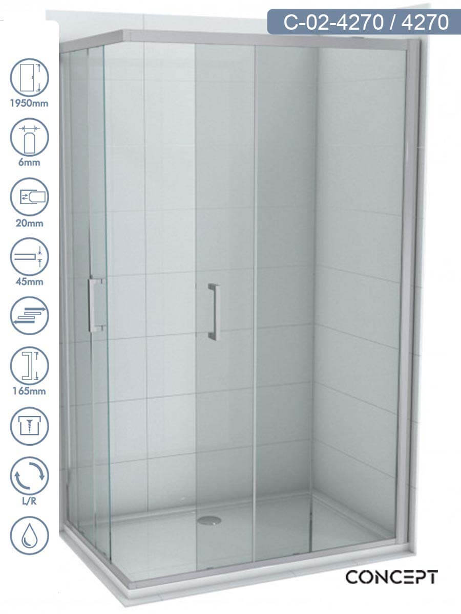 Tuš kabina C-02-4270/4270 Atlas Element Concept srebrni ram 70x70x195cm providno staklo