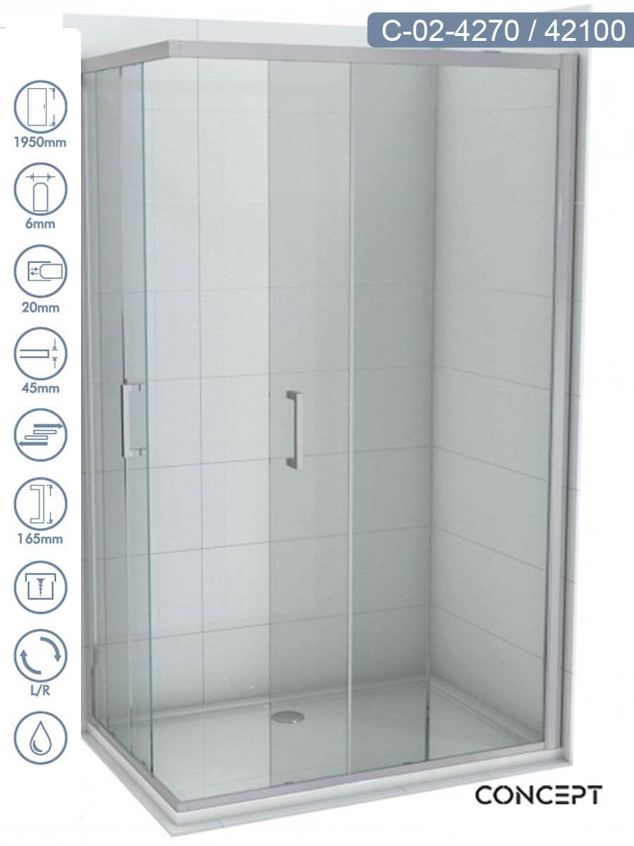 Tuš kabina C-02-4270/42100 Atlas Element Concept srebrni ram 70x100x195cm providno staklo