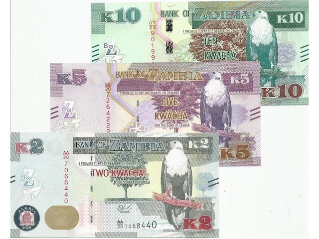 Zambia 2 - 5 - 10 kwacha 2020. UNC set