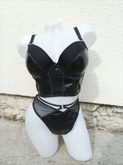 PVC/Latex Set Korset i Tange 85D (L)