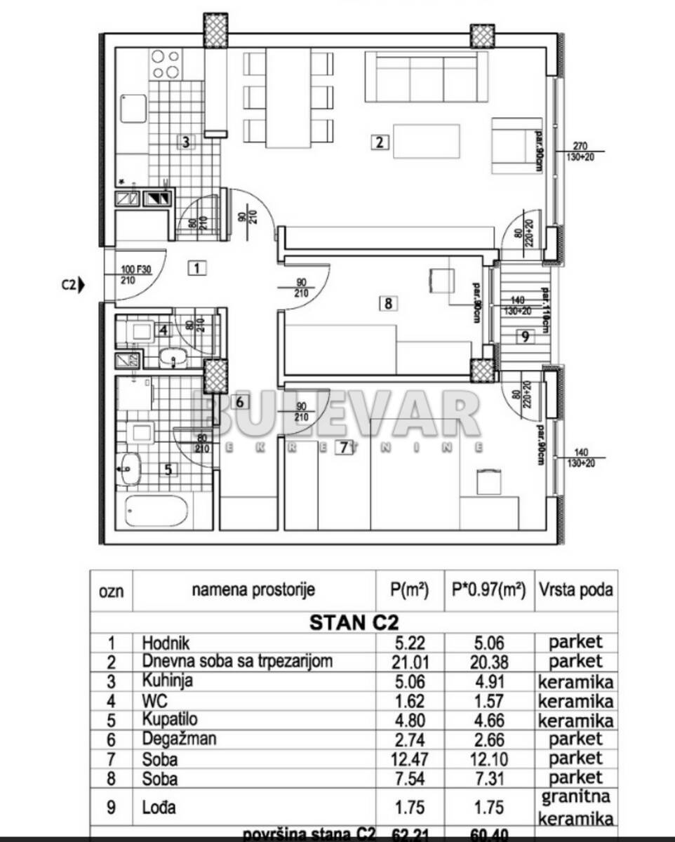 Prelep trosoban stan, novogradnja 64m2, 3.sprat, blizu Doma Vojske