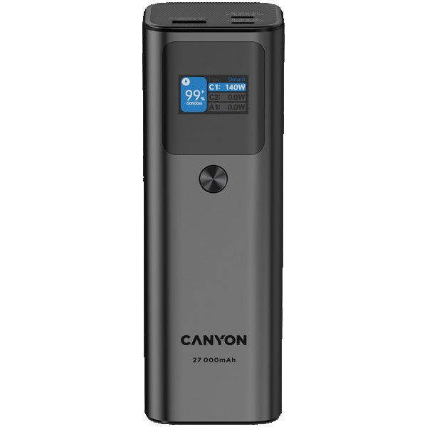 CANYON PB-2010, allowed for air travel power bank 27000mAh97.2Wh Li-poly battery, inout:2xUSB-C PD3.1 140W, out:USB-A QC 3.0 22.5W,TFT disp