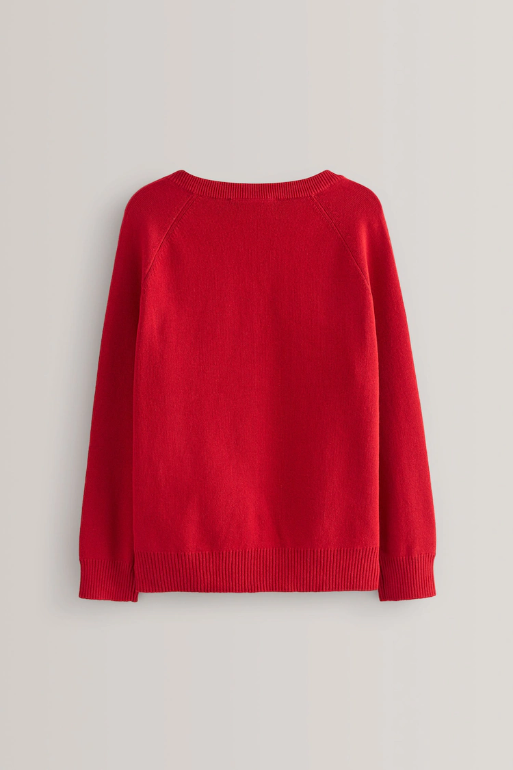 Red Knitted V-Neck School Jumper (3-16yrs)