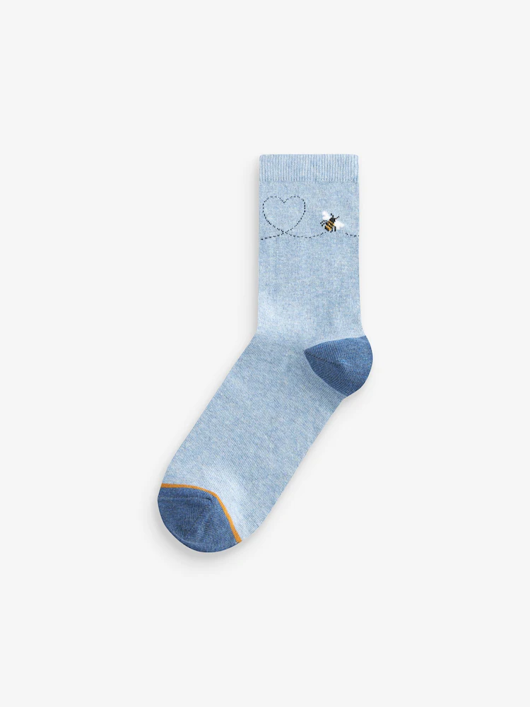 Navy/Ochre Bee Ankle Socks 5 Pack