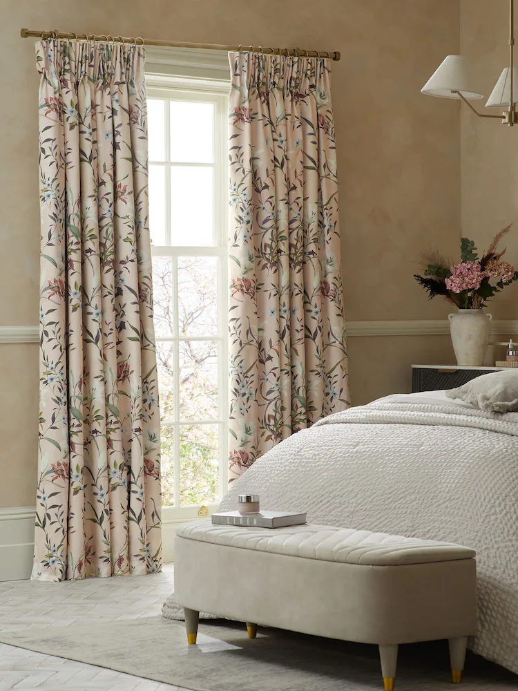 Pink Lily Floral Pencil Pleat Blackout/Thermal Curtains