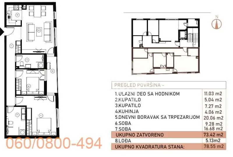 Prodaja, trosoban stan, 79m2, Crveni Krst, Beograd