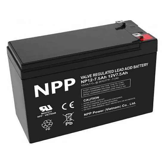NPP NP12V-7.5AH, AGM BATTERY, C20=7.5AH, T1, 151X65X94X100, 2,07KG CENA