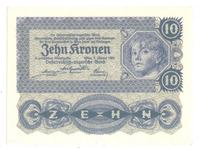 Austrija 10 KRONEN 1922 aUNC