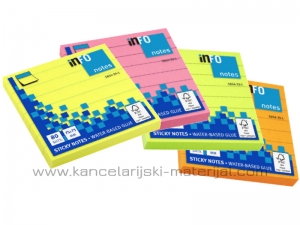 INFO NOTES samolepljivi blok 75x75mm BLISTAVE BOJE linije