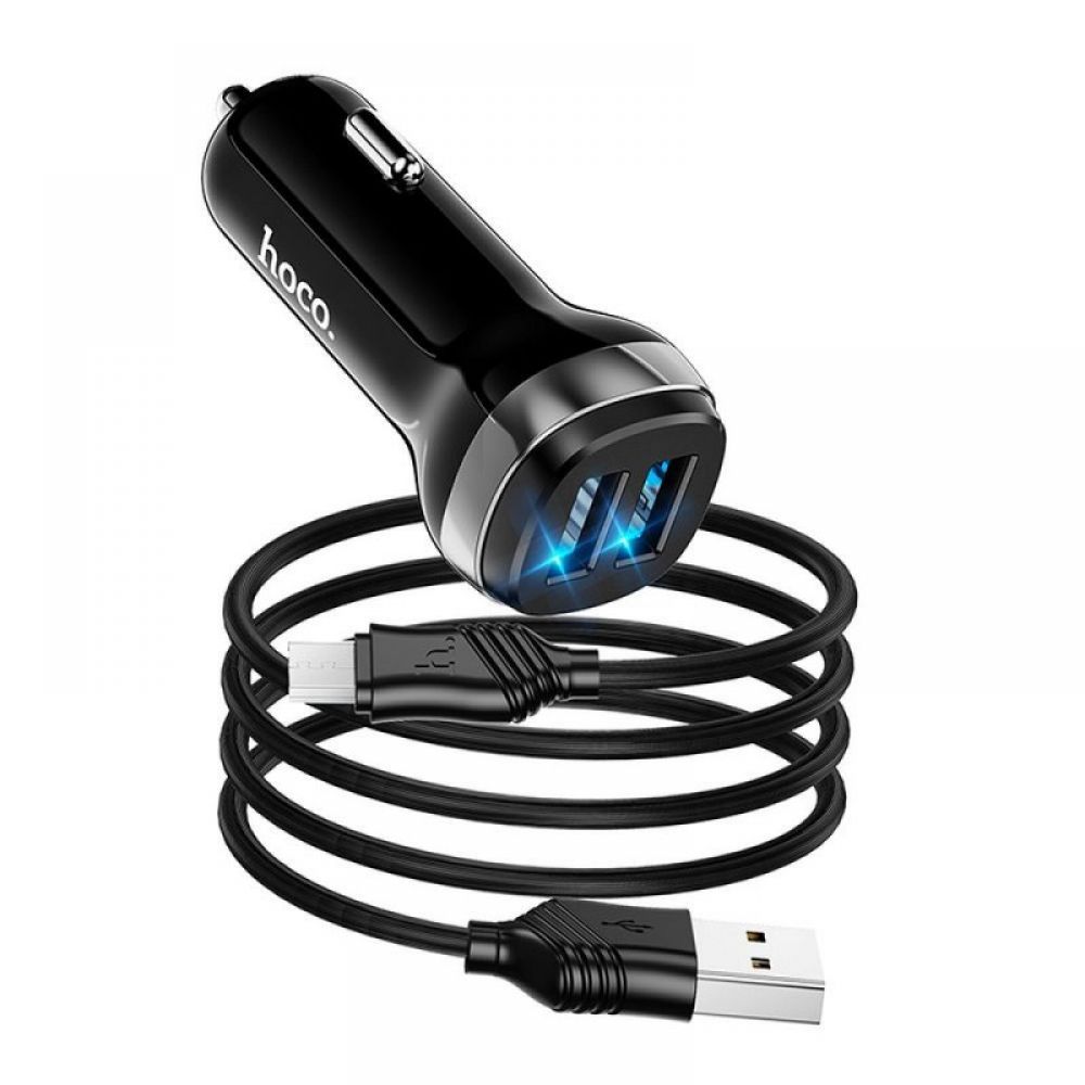 HOCO Auto punjač Z40 2.4A 2xUSB lightning kabl Black/Crni