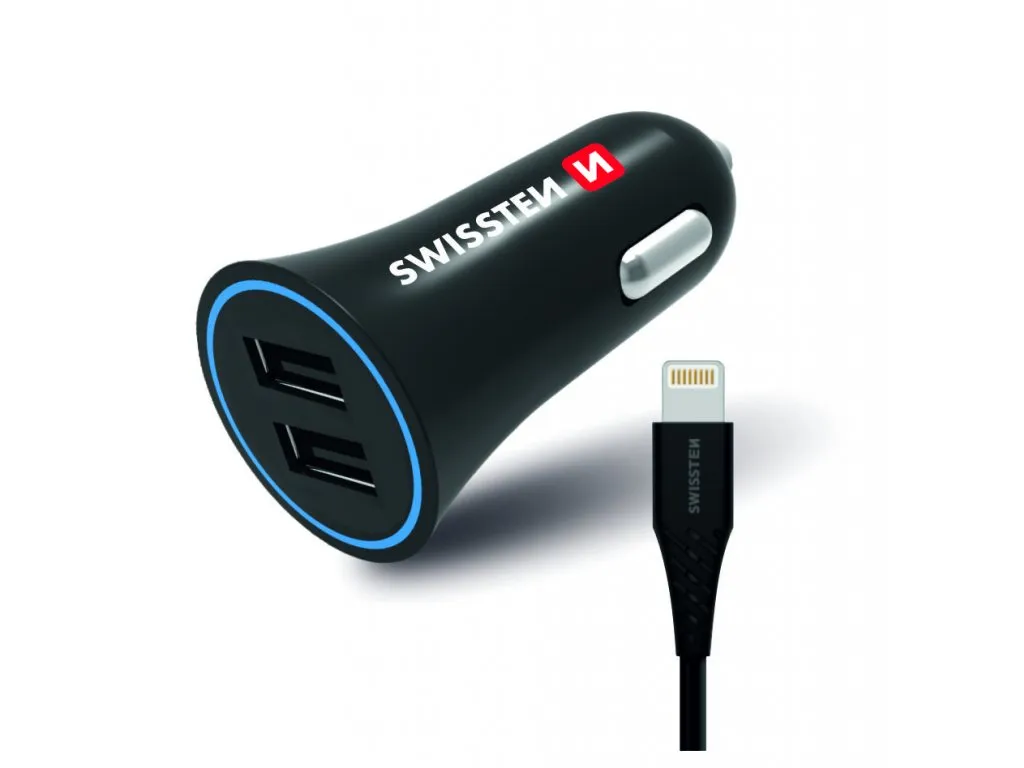 SWISSTEN Auto punjač 2.4A USB Lightning (Iphone) Black/Crni