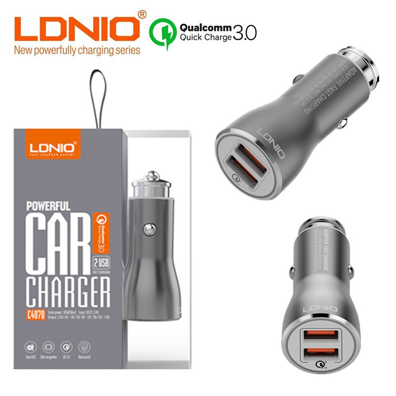 LDNIO Auto punjač C407Q 2XUSB QC 3.0+ micro USB Gray/Sivi