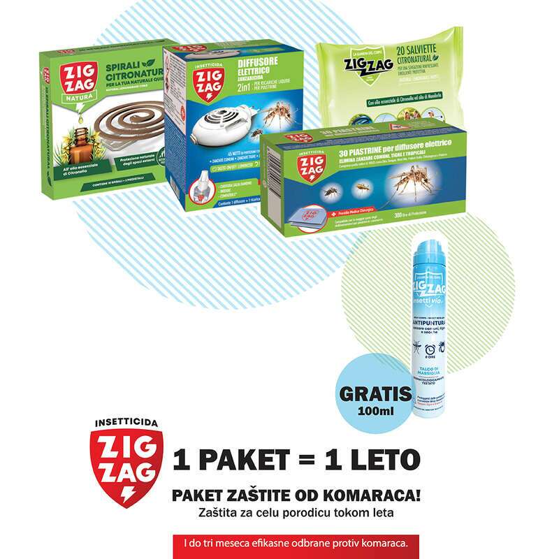 Zig Zag "1 PAKET=1 LETO", paket zaštite od komaraca za celu poridicu + repelent GRATIS