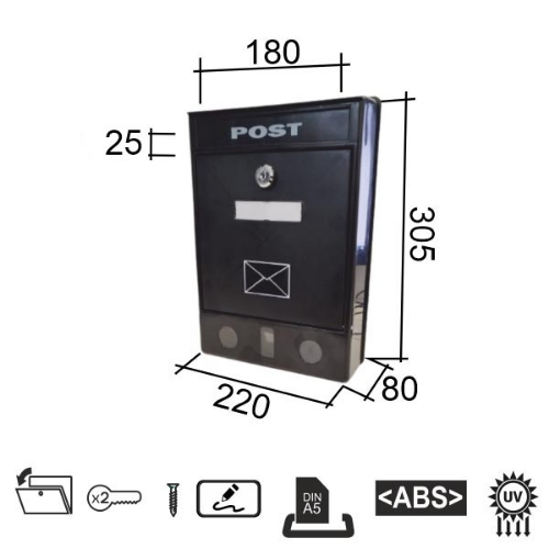 Poštansko sanduče Post Crna 220x305x80/180x25mm DP3