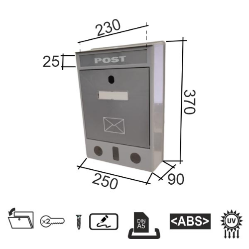 Poštansko sanduče Post Siva 250x370x90/230x25mm DP3