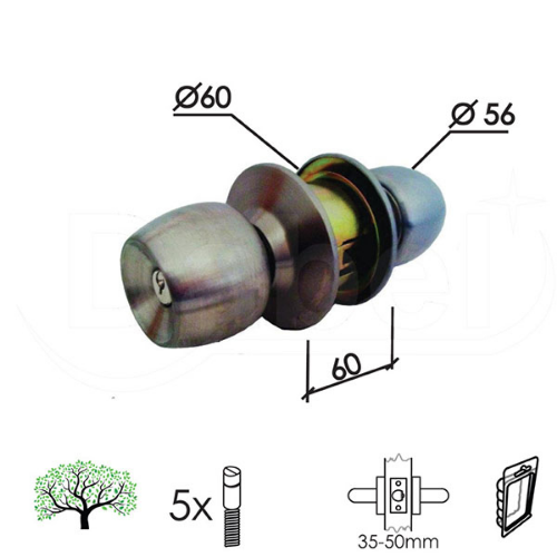 Dabel brava sa rozetom kugla kugla B3000 Inox 60mm Cil DBP0