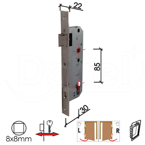 Dabel brava za alu vrata B2025 C Inox 30/85/22/8 3.stepen DBP1