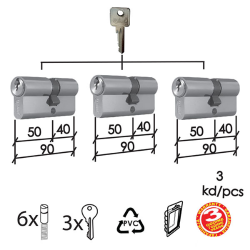 Dabel cilindar isti ključ CL2036S SS 90mm(40-50) (3kom) 3K DBP2