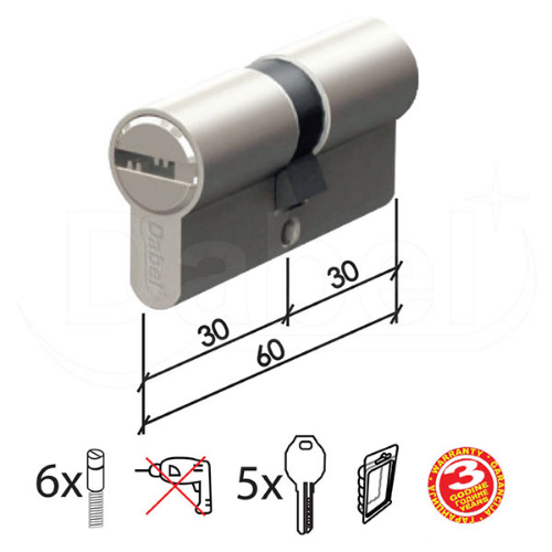 Dabel cilindar kodirani CL2020 SS 60mm(30-30) 5kod DBP1