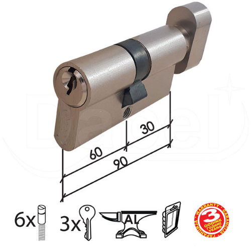 Dabel cilindar sa dugmetom CL2036K Nikl 90mm(30-60) 3K DBP1