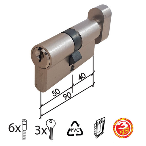 Dabel cilindar sa dugmetom CL2036K Nikl 90mm(40-50) 3K DBP1