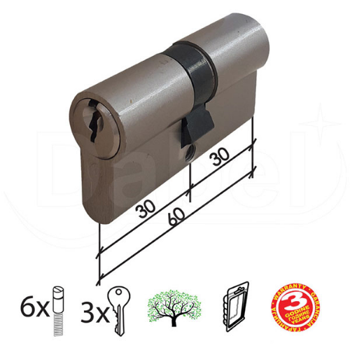 Dabel cilindar za vrata cl2036 nikl 60 mm (30-30) 3k dbp1