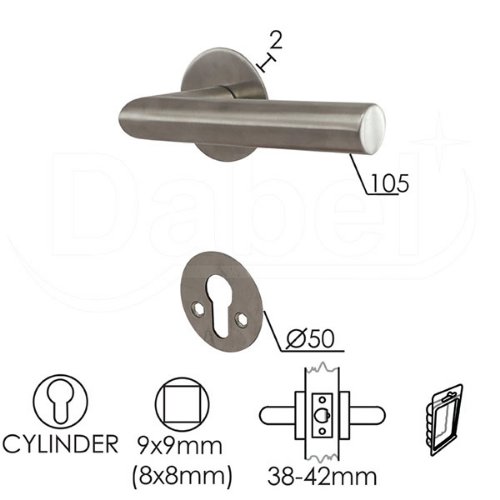 Dabel kvaka rozeta za vrata ada inox fi50/2/105/8/9 mm