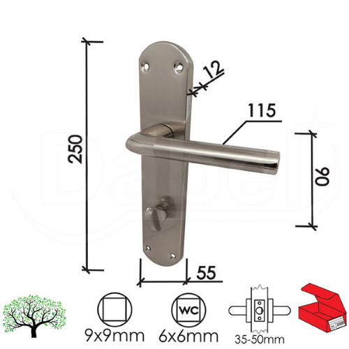 Dabel kvaka šild za vrata gruža ni-bni 8x8-6x6/90 mm