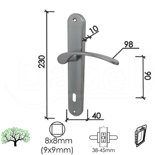 Dabel kvaka šild za vrata kira-s mat-hr 8x8/90 mm klj q