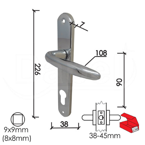 Dabel kvaka šild za vrata roisi-s hr 8x8/90 mm cil q