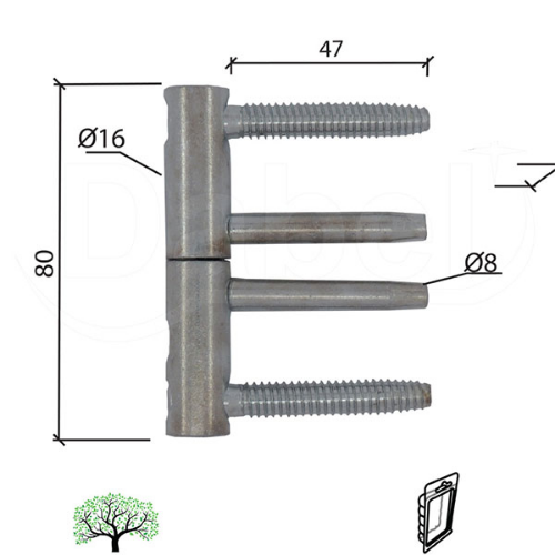 Dabel šarka 3D uvrtna za vrata SP9027 ZnB fi16/47/80/fi8 80kg DP1