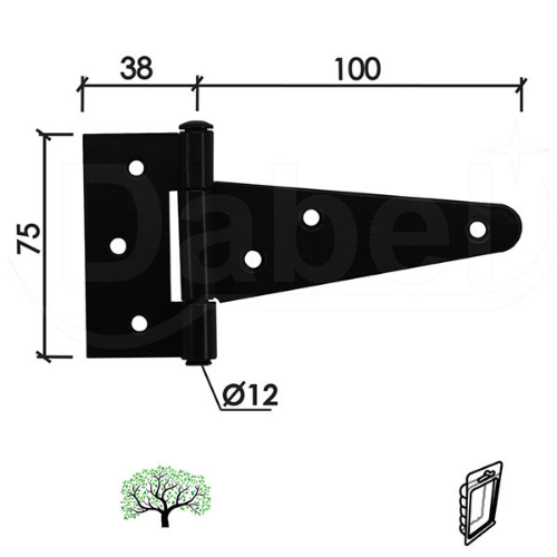 Dabel šarka brodska za vrata SP5 Crna 100x75x38/fi12mm DSP