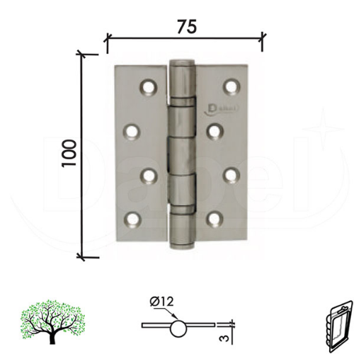 Dabel šarka brodska za vrata SP9001 Inox x100x75x3mm DBP2