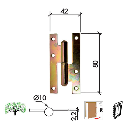 Dabel šarka brodska za vrata SP9006 ZnŽ 80x42/2,2/fi10 Desna DSP