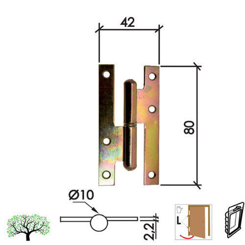 Dabel šarka brodska za vrata SP9006 ZnŽ 80x42/2,2/fi10 Leva DSP