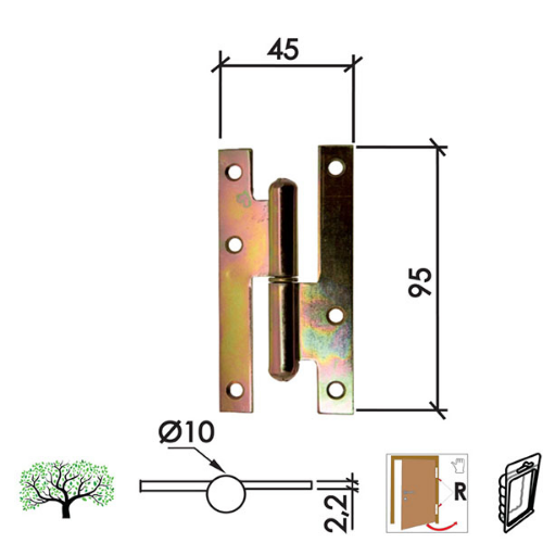 Dabel šarka brodska za vrata SP9006 ZnŽ 95x45x2,2mm Desna DSP