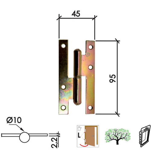 Dabel šarka brodska za vrata SP9006 ZnŽ 95x45x2,2mm Leva DSP