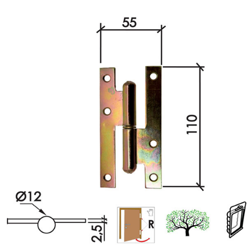 Dabel šarka brodska za vrata SP9006 ZnŽ x110x55x2,5mm Desna DSP