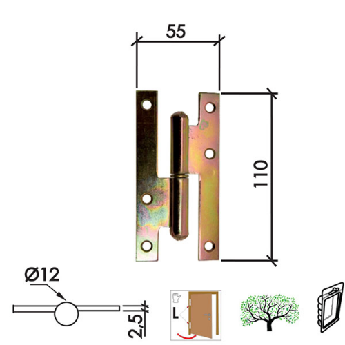 Dabel šarka brodska za vrata SP9006 ZnŽ x110x55x2,5mm Leva DSP