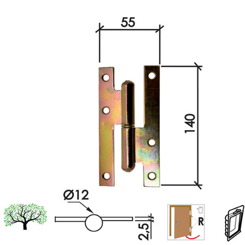 Dabel šarka brodska za vrata SP9006 ZnŽ x140x55x2,5mm Desna DSP