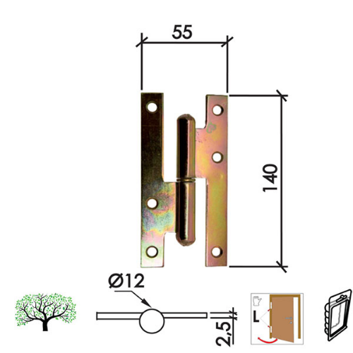 Dabel šarka brodska za vrata SP9006 ZnŽ x140x55x2,5mm Leva DSP