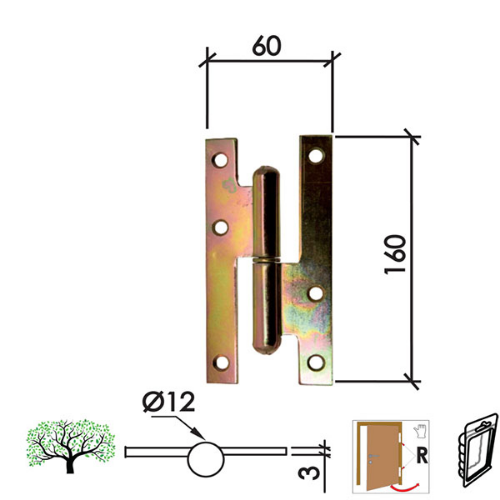 Dabel šarka brodska za vrata SP9006 ZnŽ x160x60x3mm Desna DSP