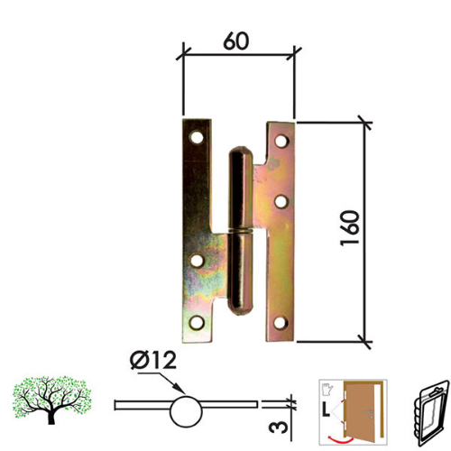 Dabel šarka brodska za vrata SP9006 ZnŽ x160x60x3mm Leva DSP