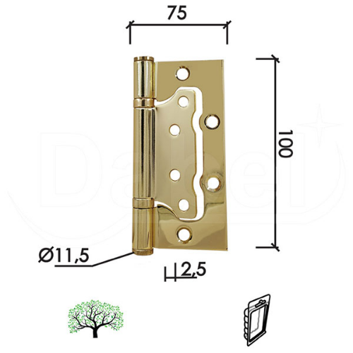 Dabel šarka brodska za vrata SP9009 Ms x100x75x2,5mm (2kom) BPDQ